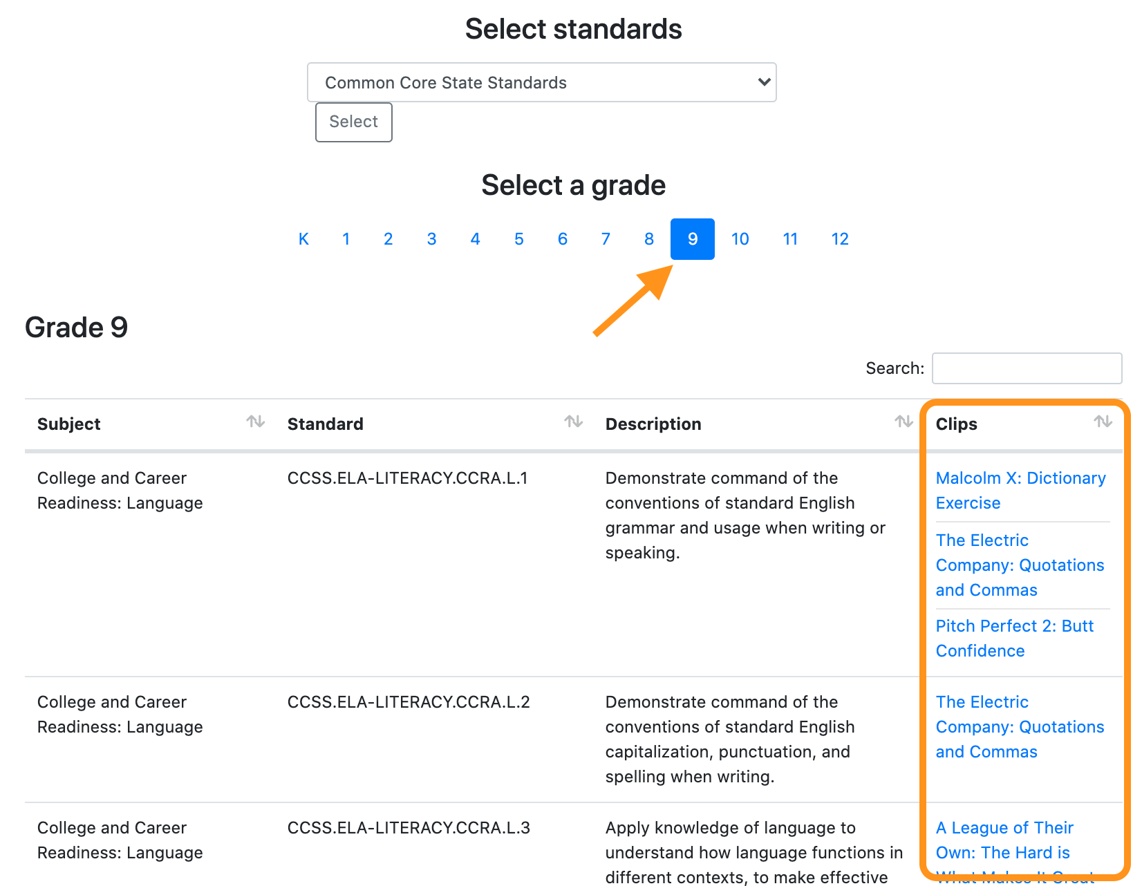 How to Search for Clips by Standards – ClassHook Help Center